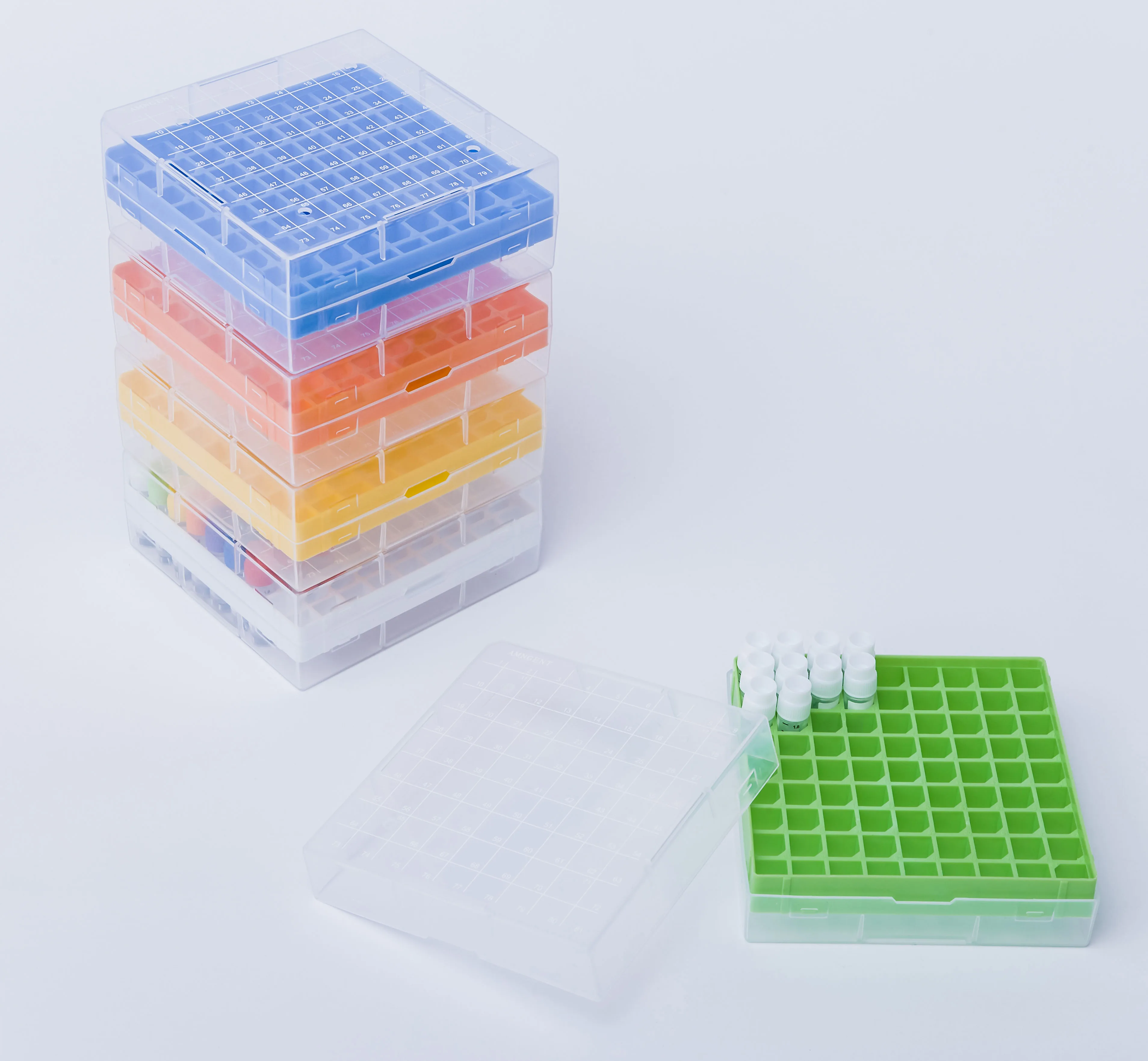 AMNGENT Polypropylene Lab Tube 100 Well 81 Well Cryo Boxes for Biobank