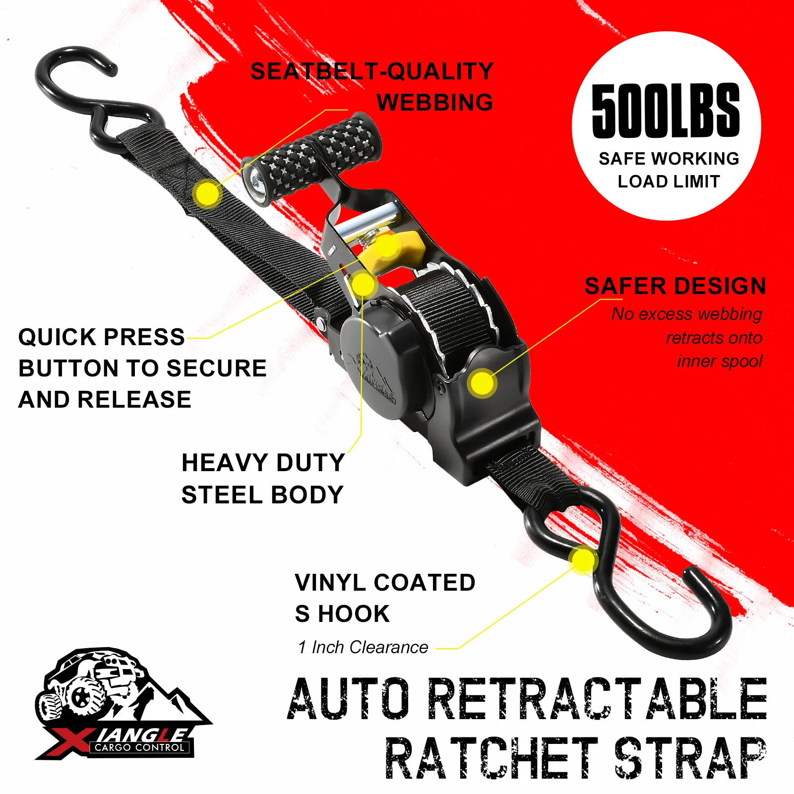 Auto Retractable Ratchet Strap 25mm 1500lbs - Heavy Duty Tie Down Strap ...