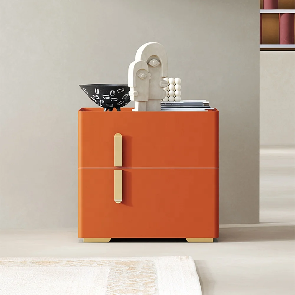 Modern Luxury Design White Orange Nightstands Gold Metal Night Stand ...