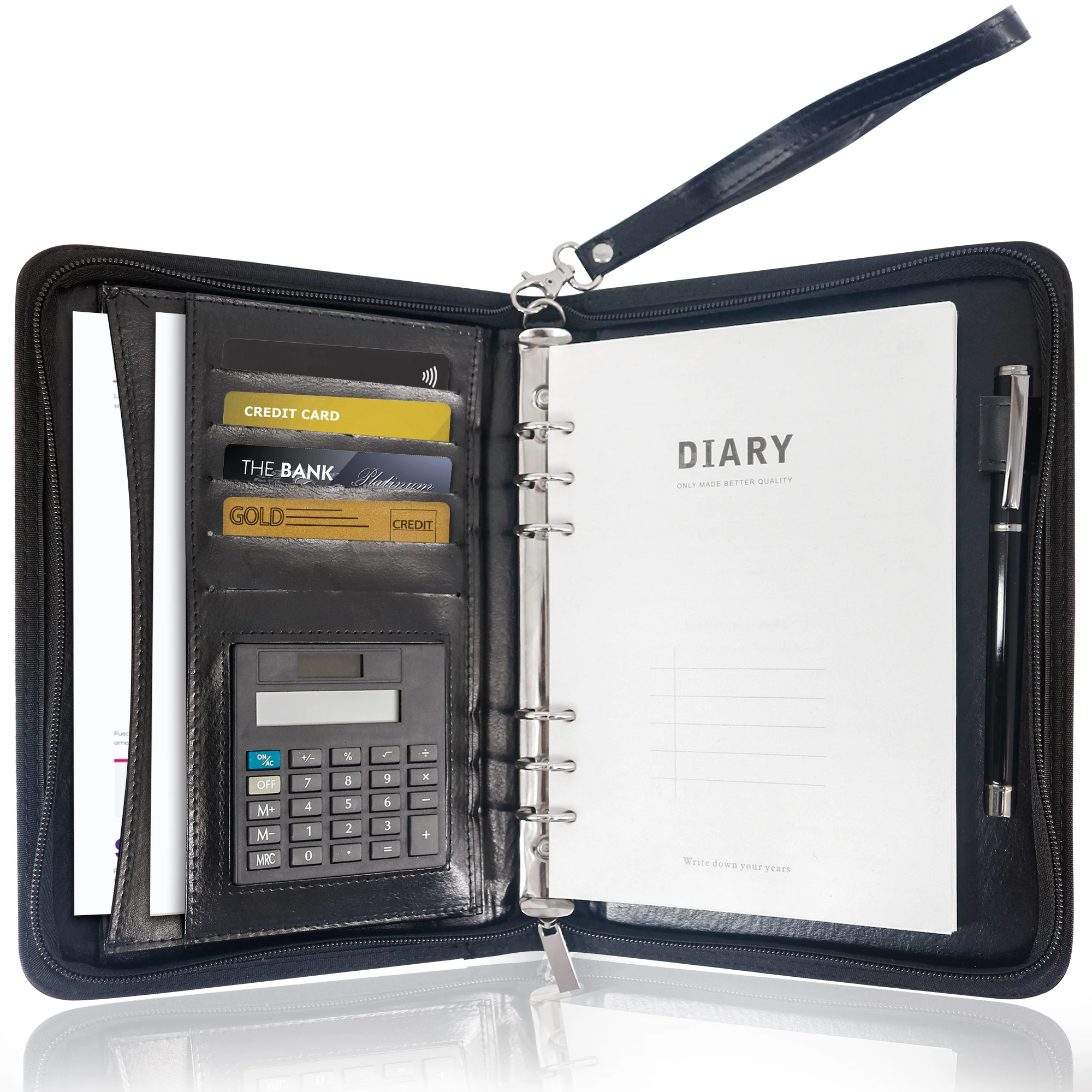 Custom A4 Size File Folder Black Brown Blue Unisex Pu Leather A5 Binder ...