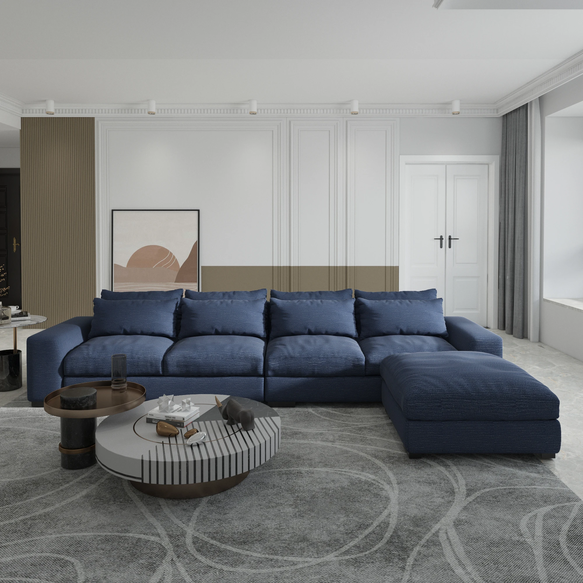ATUNUS L Shape Corner Modular Sectional Sofa Set - Modern Linen Fabric