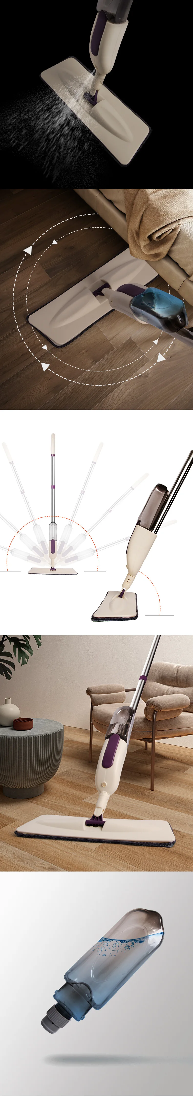 Large Aluminum Rectangle Hand-free Spray Mop With Lazy Swivel For ...