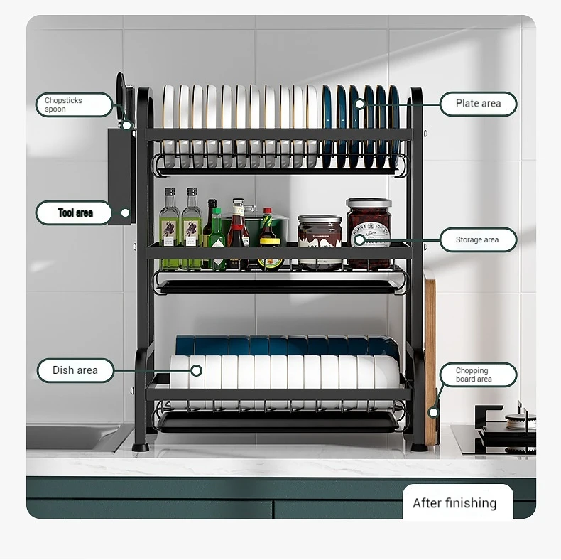 Stainless Steel Dish Drying Rack 2-tier Dish Rack Drying Black Carbon ...