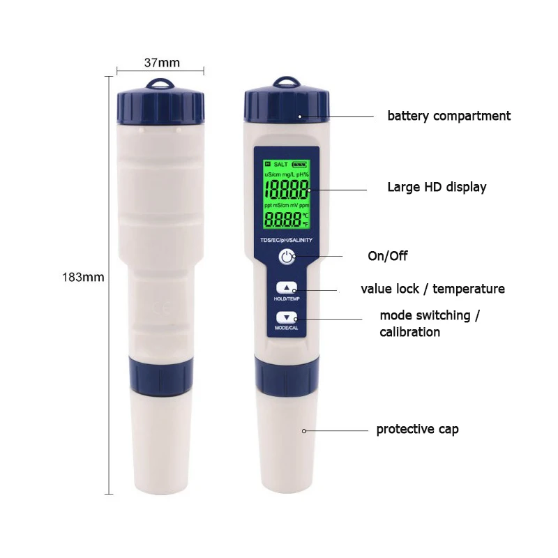 Professional 5 in 1 Multi-Parameter Water Quality Analysis Meter PH ...