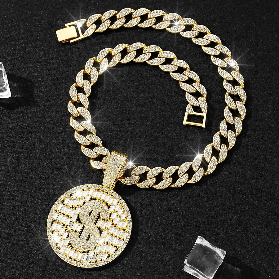 Gold Chain for Men with Dollar Pendant Necklace