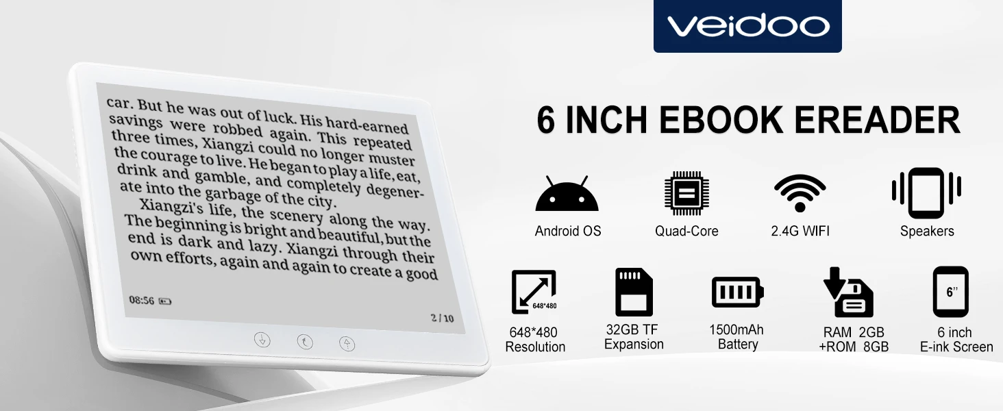 Veidoo Oem 6'' E-ink EReader Easy Carry HD Touchscreen Android Wifi 6 ...