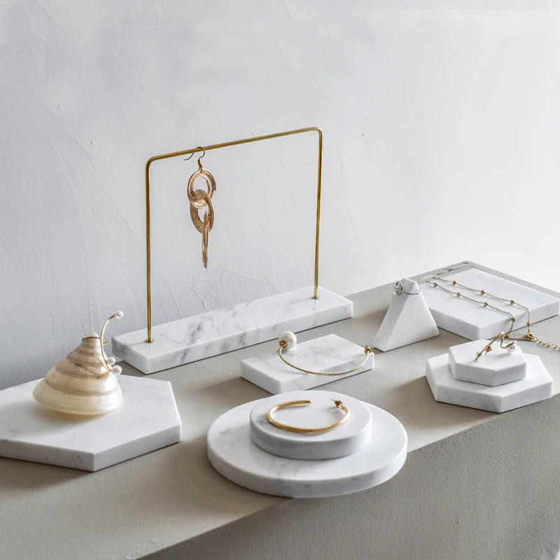 White Marble Jewelry Display Dish Set Rings Earrings Necklace Shelf ...
