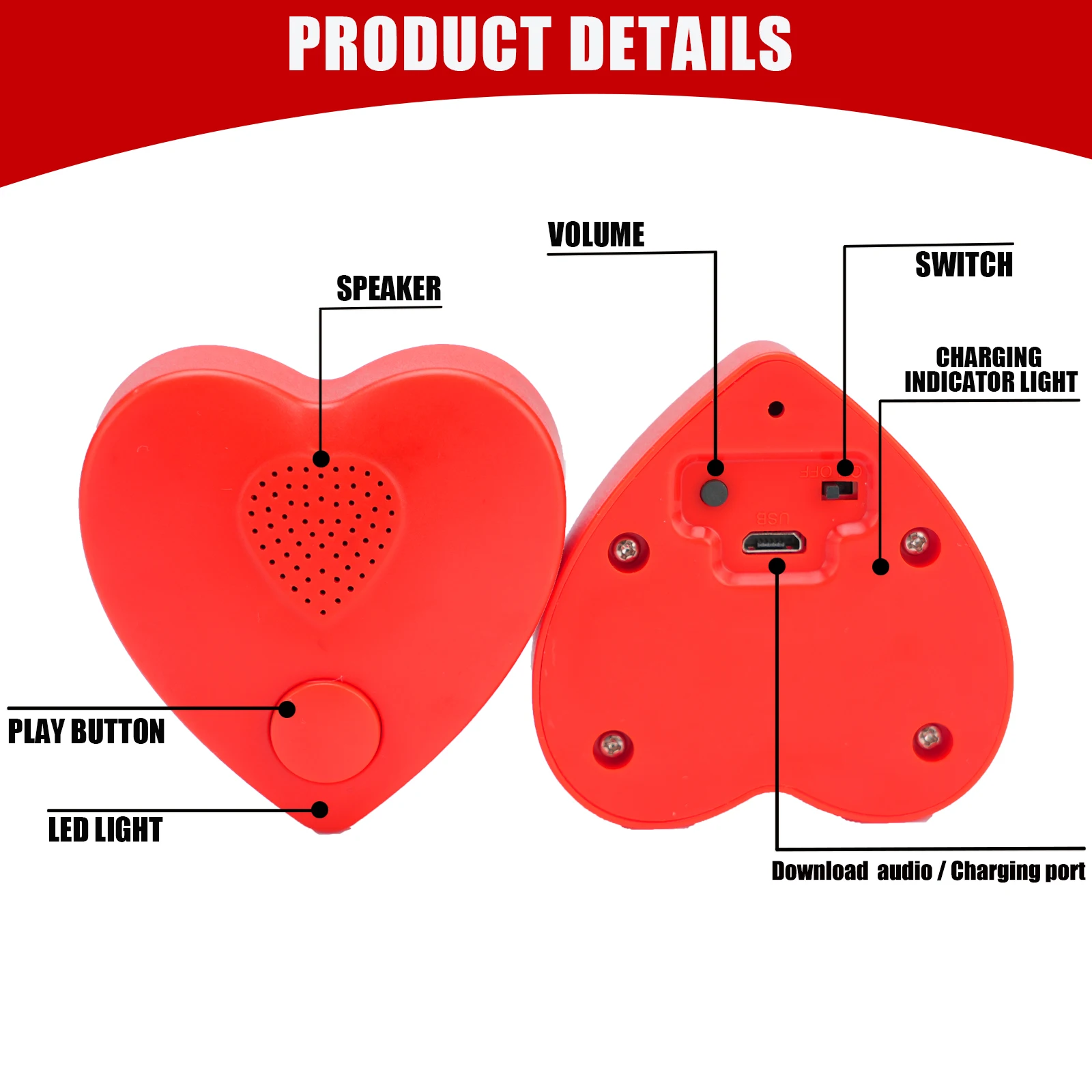 16M Heart Shape Sound Module for Plush Toys - Record & Play