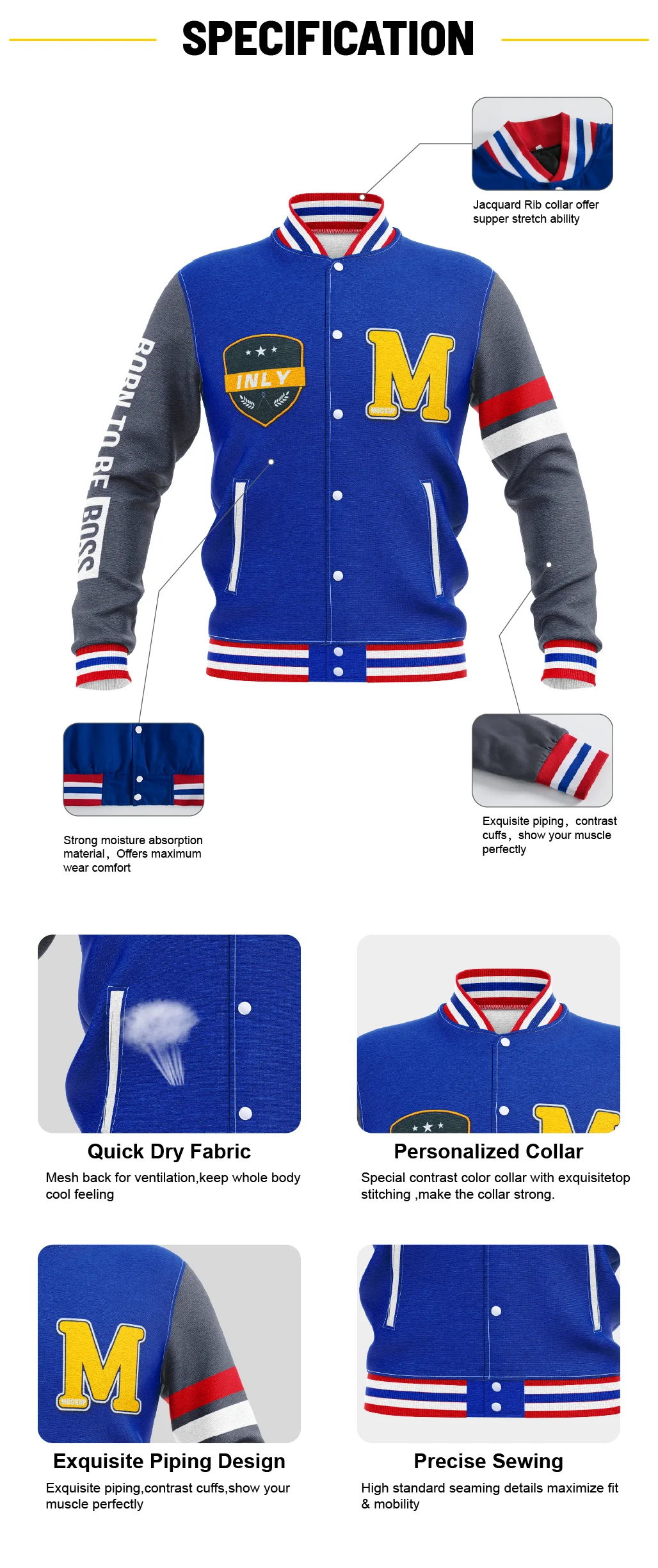 Oem Customized Embroidery Logo Sublimation College Varsity Jacket ...