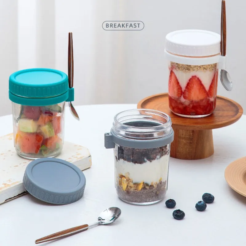 12oz Breakfast Wide Mouth Food Grade Overnight Salad Oats Glass Mason ...