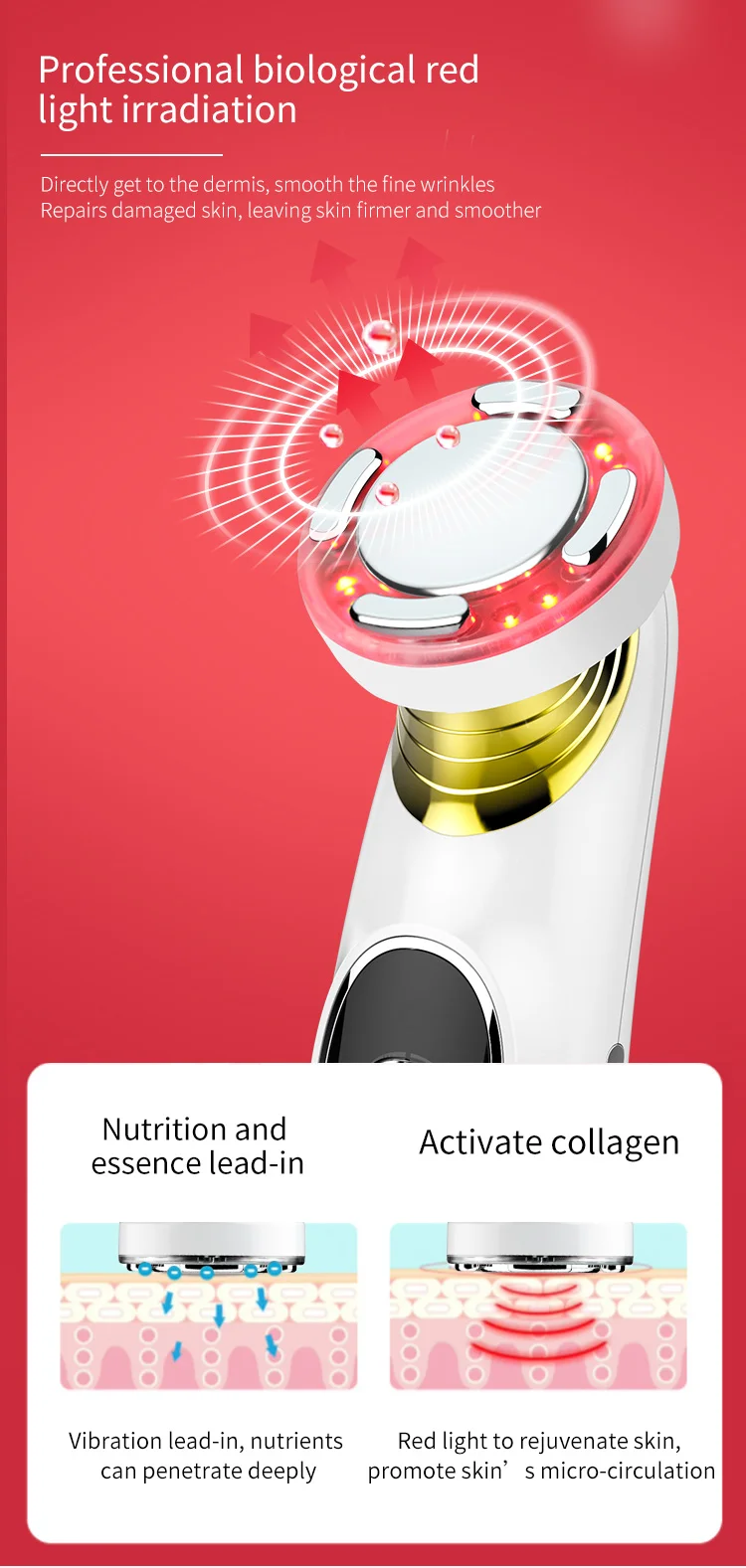 Ems Facial Ultrasound High Frequency Vibrating Red Light Electric Cold ...