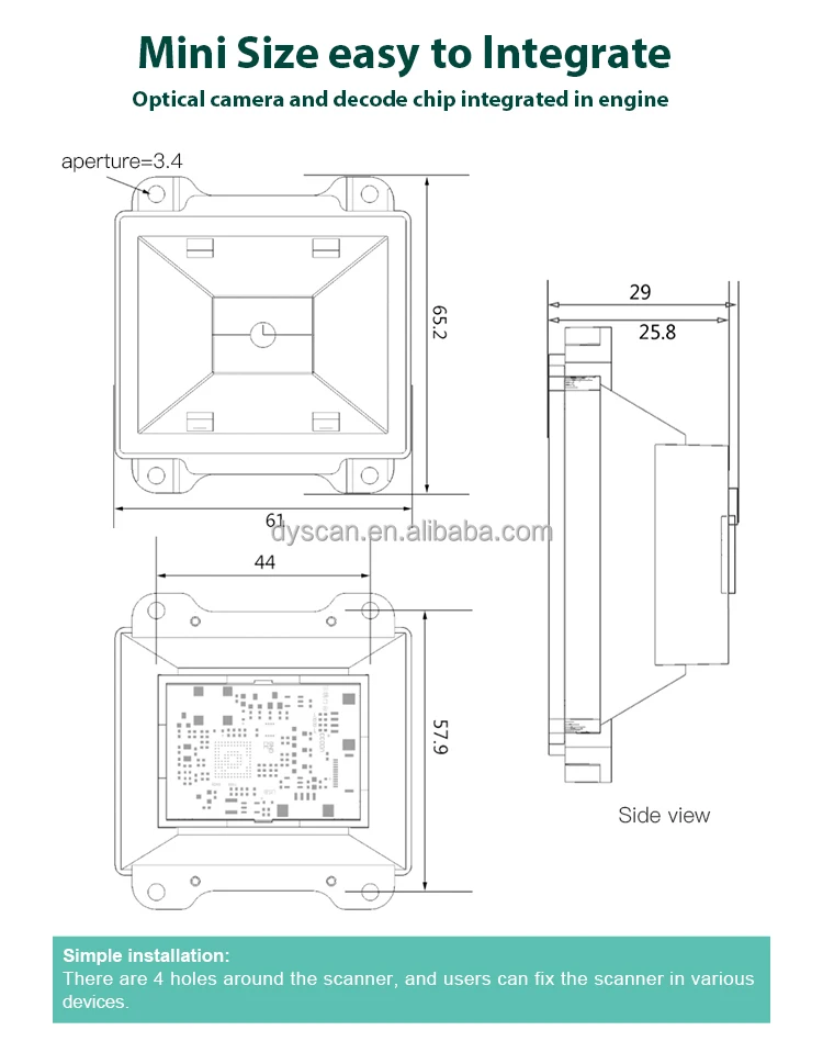 2D Embedded Barcode Scanner Mini Bar Code Reader Embedded Omnidirectional QR Code Reader Low ...