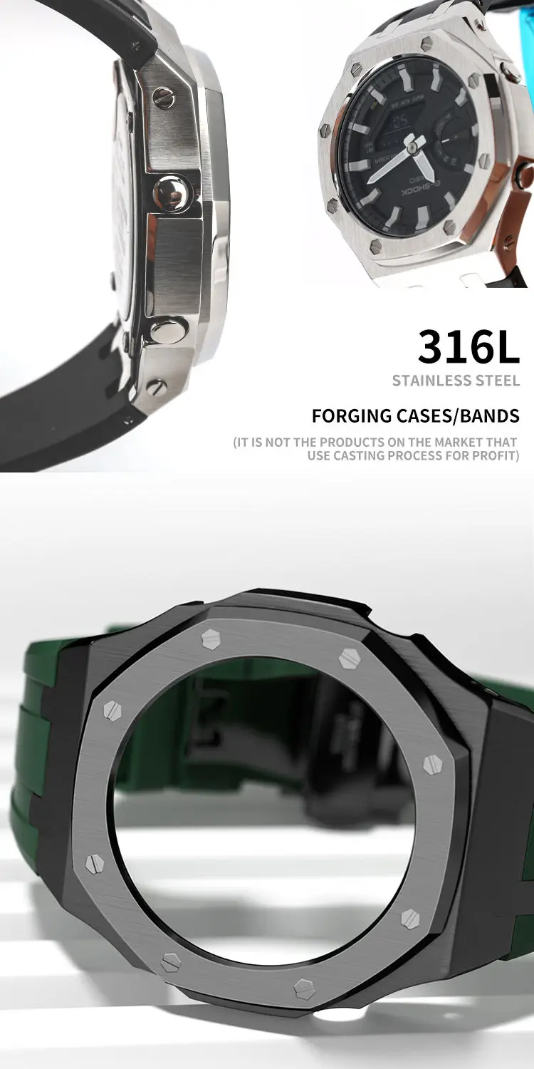 Gshock Ga2100/2110 Metal Watch Two-tone Green Hulk Case Bezel Strap For ...