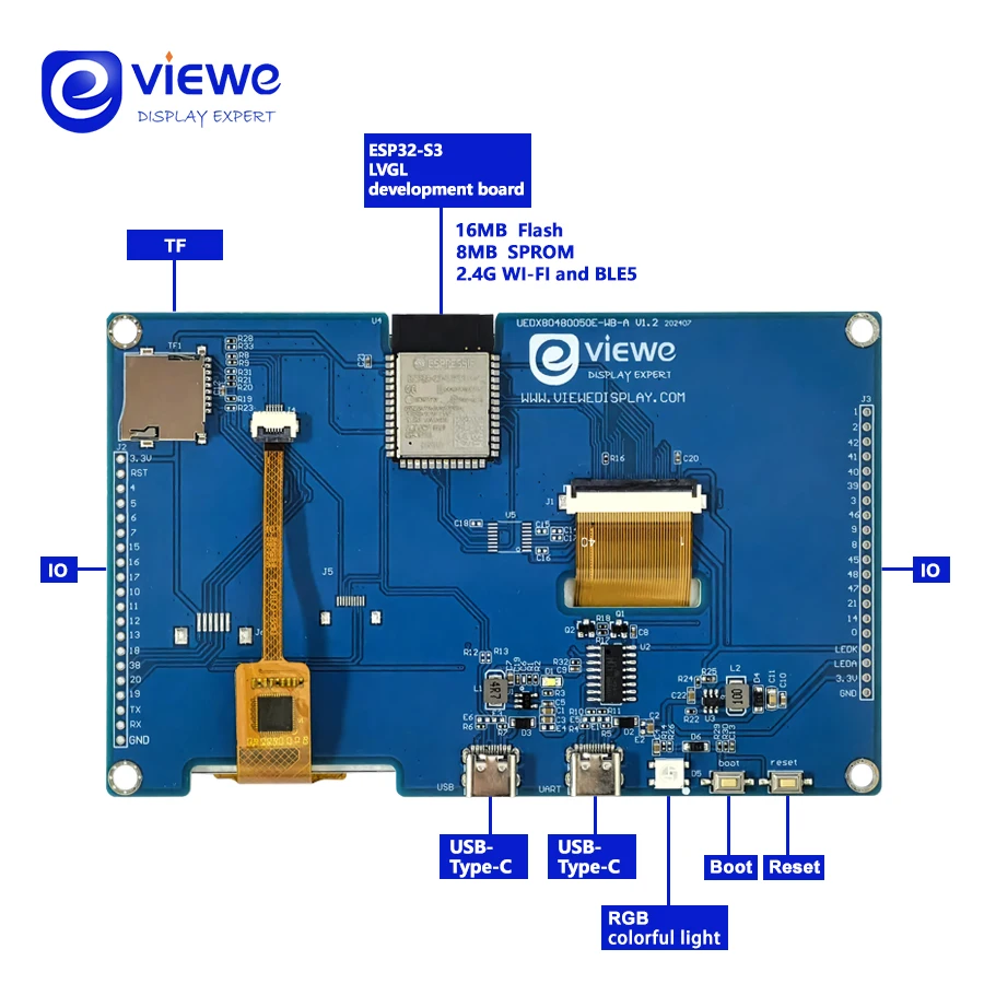 ESP32 S3 LVGL 5 Inch 800x480 Development Board with Wifi & Bluetooth