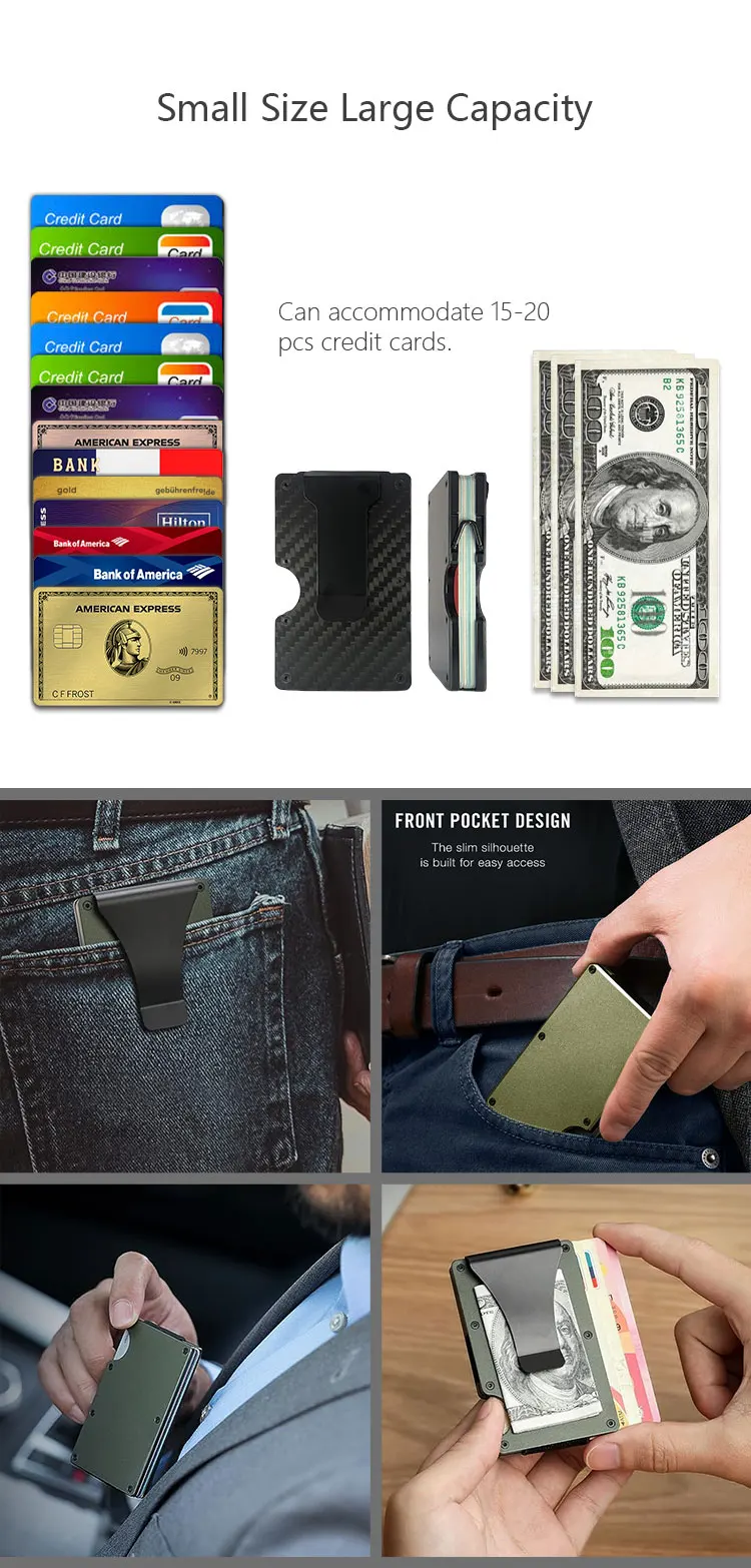 Minimalist Metal Wallet For Men- Slim Aluminum Metal Money Clip Wallet ...