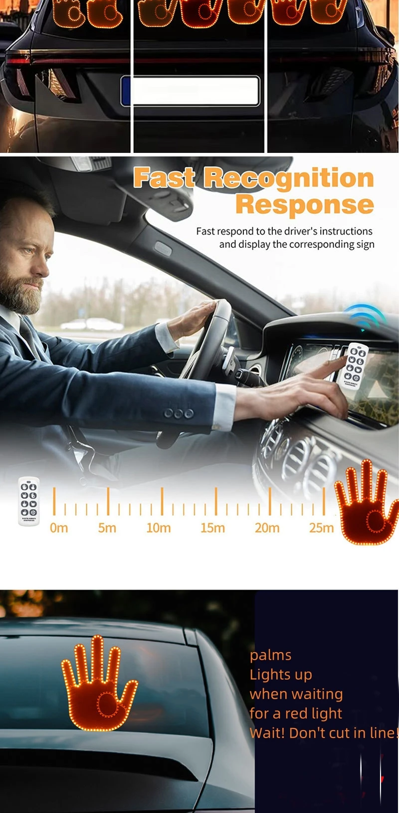 Universal Fun Car Middle Finger LED Light with Remote