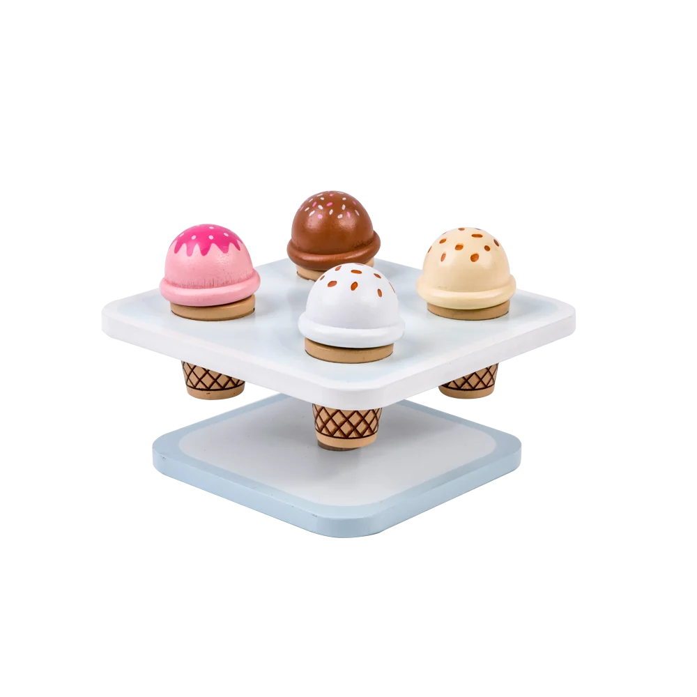 Kids Wooden Ice Cream Scoops And Cones Toy Play Set Educational ...