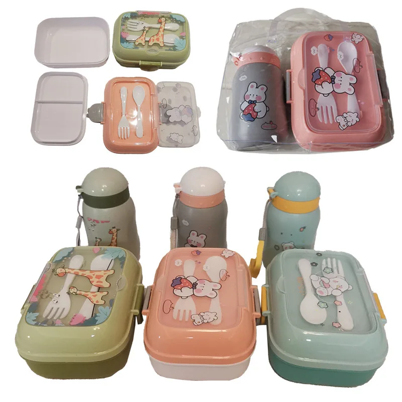 Cartoon Tiffin Bento Box Food Container Plastic Lunch Box With Cutlery ...
