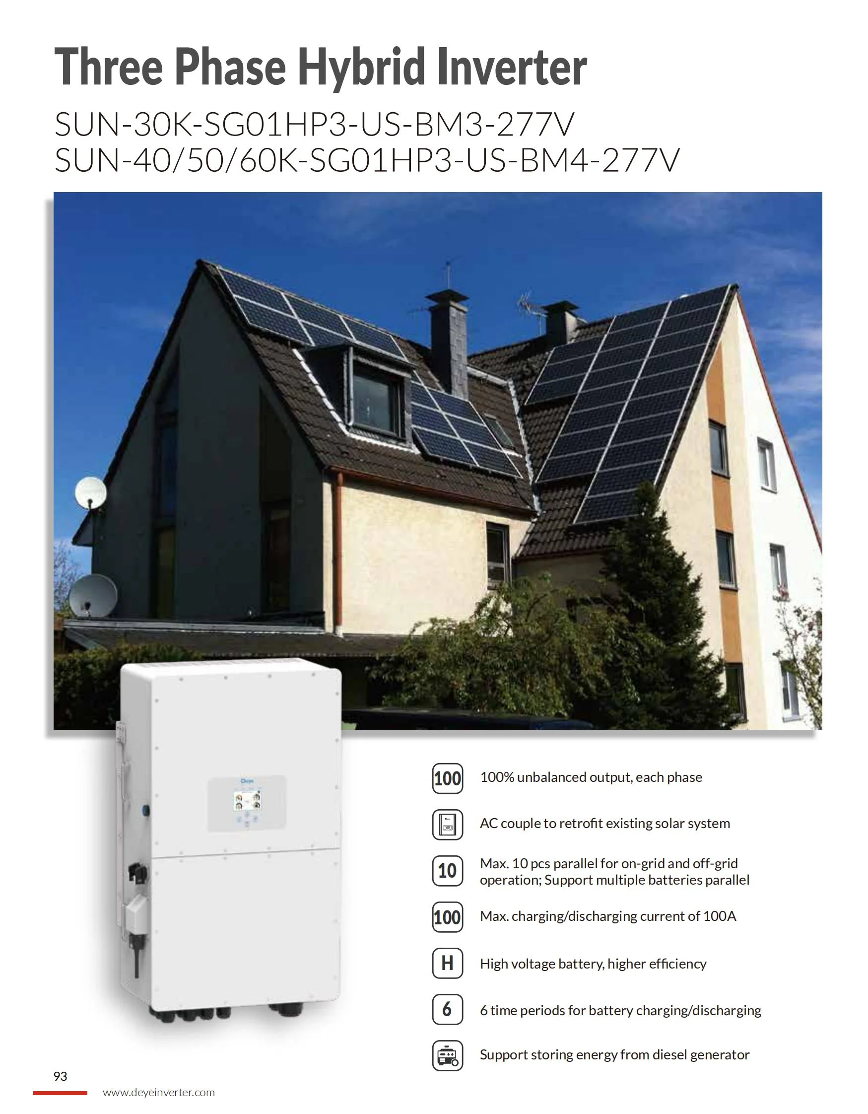 Deye Hybrid Solar Inverter 30kw High Voltage 3 Phase Sun-30k-sg01hp3-us-bm3-277v Wifi Solar ...