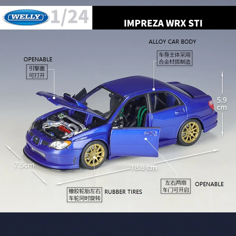 Welly 1:24 Impreza Wrx Sti Sports Car Diecast Alloy Car Model High ...