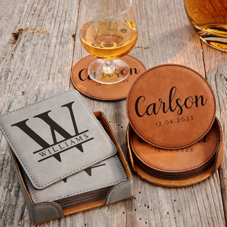Custom Print Logo Leather Drink Coasters - Perfect for Weddings