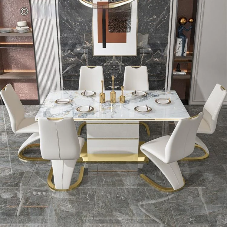 Home Simple Dining Table And Chair Set Modern Rectangular Table White ...