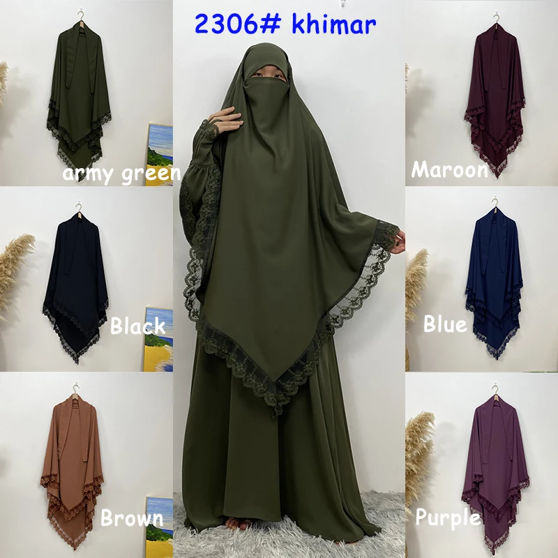 2306# Eid Simple But Luxurious Long Hijab Khimars With Premium Lace ...