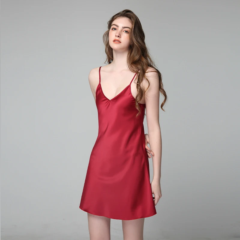 Satin Sling Sleeveless Robe Silk Dress Knee Length for Women Sexy ...