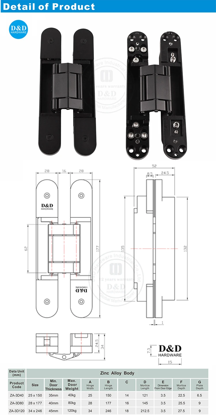 Concealed Hinge - Heavy Duty 3D Adjustable Door Hinges