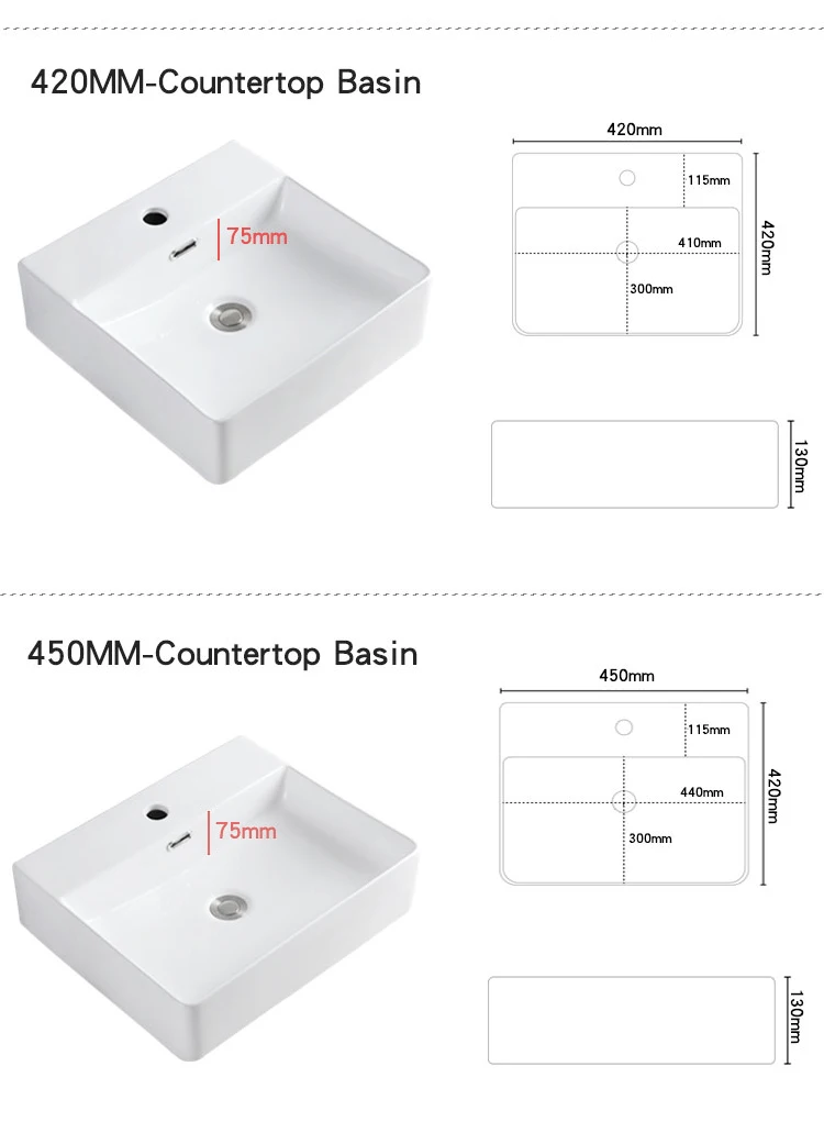 Modern Design Rectangular Porcelain Countertop Bathroom Sink Thin Cheap ...