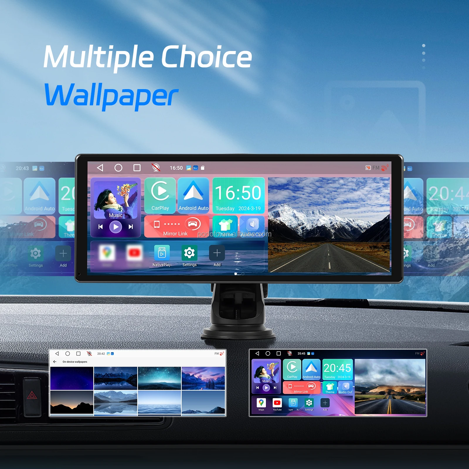 Podofo 11.3" Portable Carplay Screen - Android Auto BT Wifi