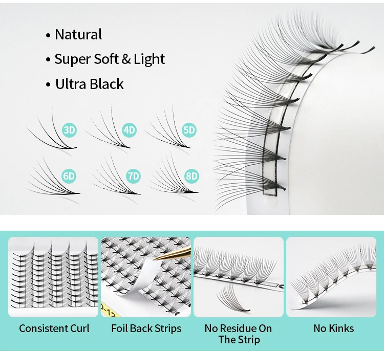 Ultra Dark Premade Mega Volume Fans Thin Base Eyelashes 5d 6d 7d 8d 10d ...