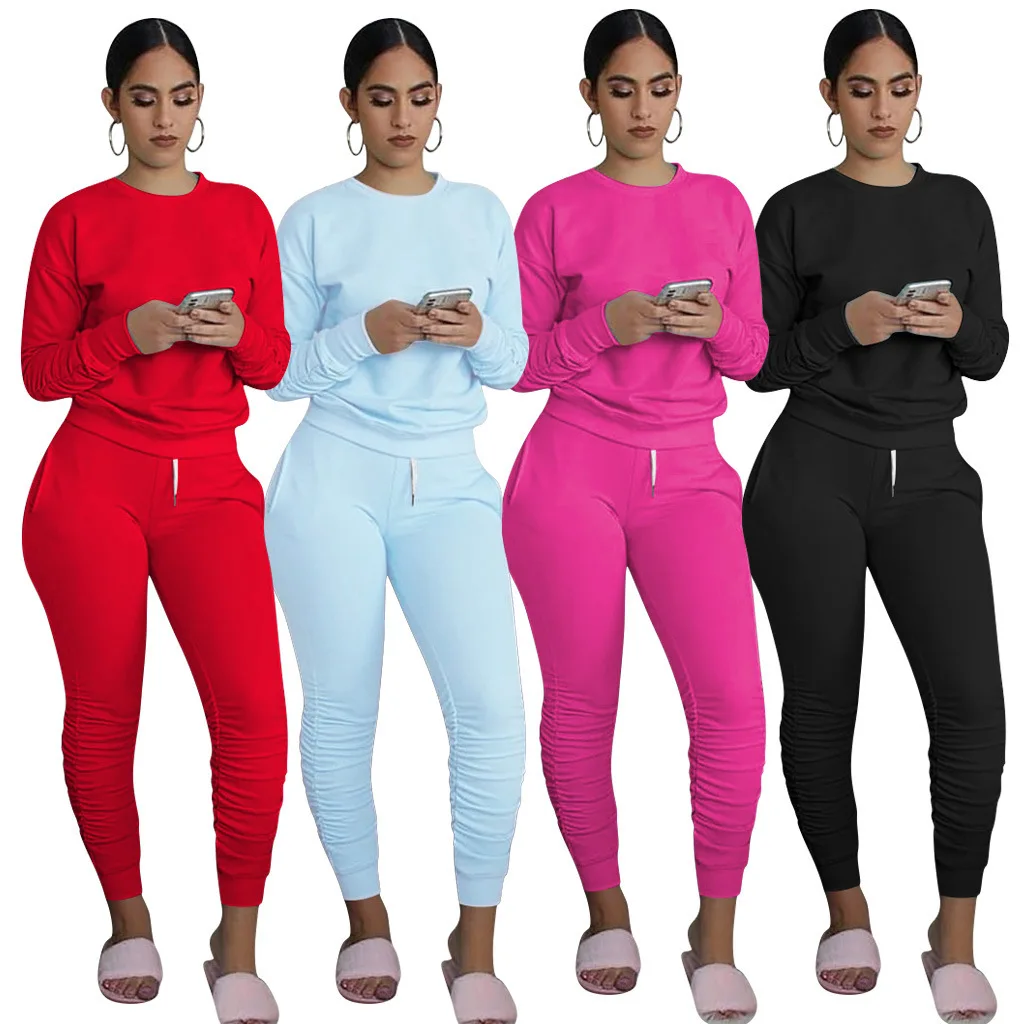 Casual Sport Suit Tracksuit Women 2 Pcs Set Sweater Suit + Long Pants ...