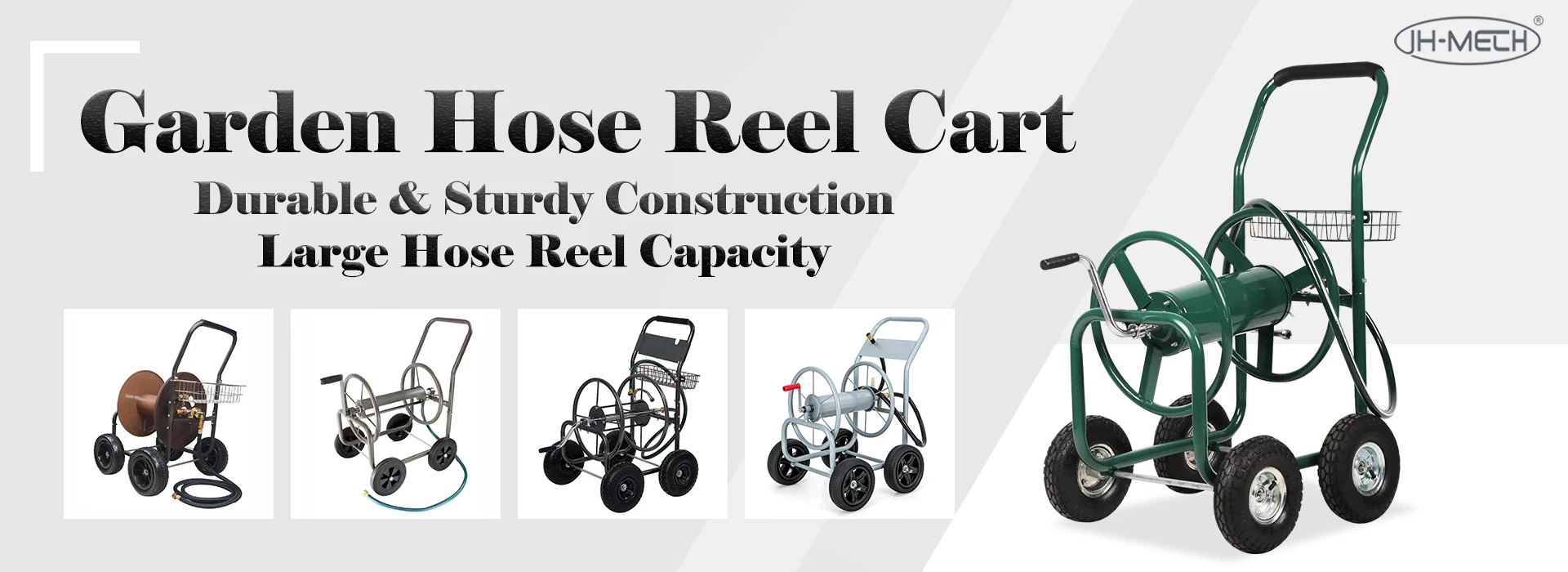 Jh-mech Garden Hose Reel Cart With Basket 4 Solid Wheels Stainless ...