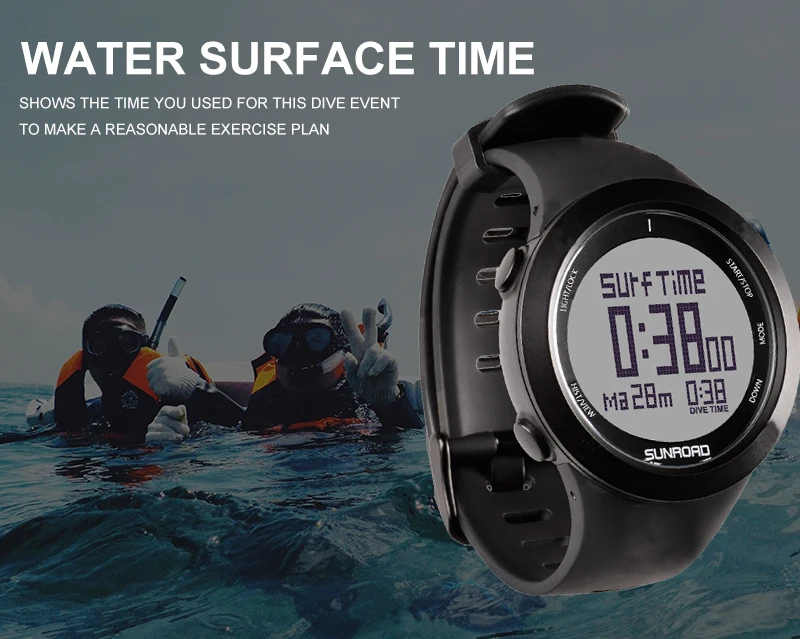Sunroad Dive Computer Freediving Scuba Watch 50m Depth Warning Compass ...