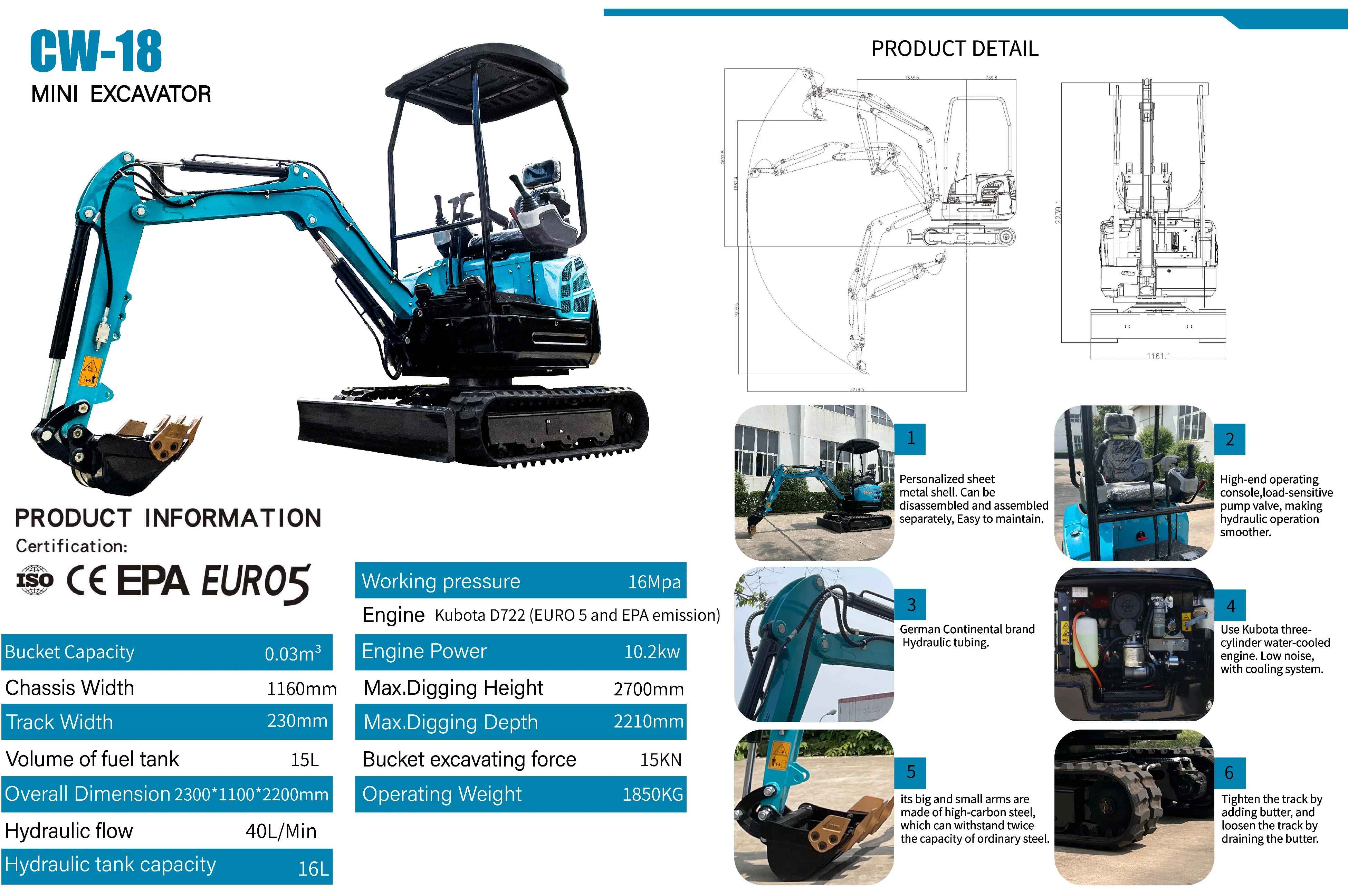Mini Excavator 1.8 Ton - High Digging Power & Crawler Type