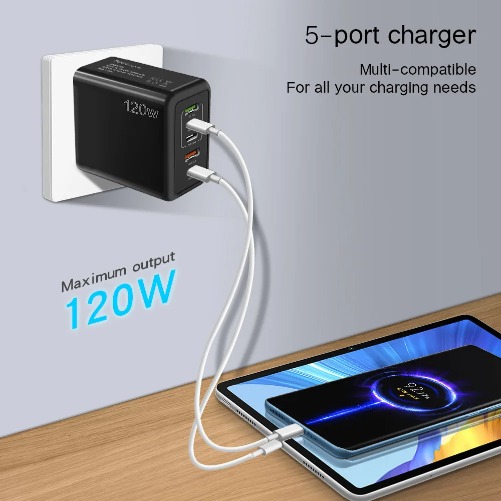 120w Usb Type C Gan Wall Charger Travel Power Adapter Fast Portable Mobile Phone Chargers ...