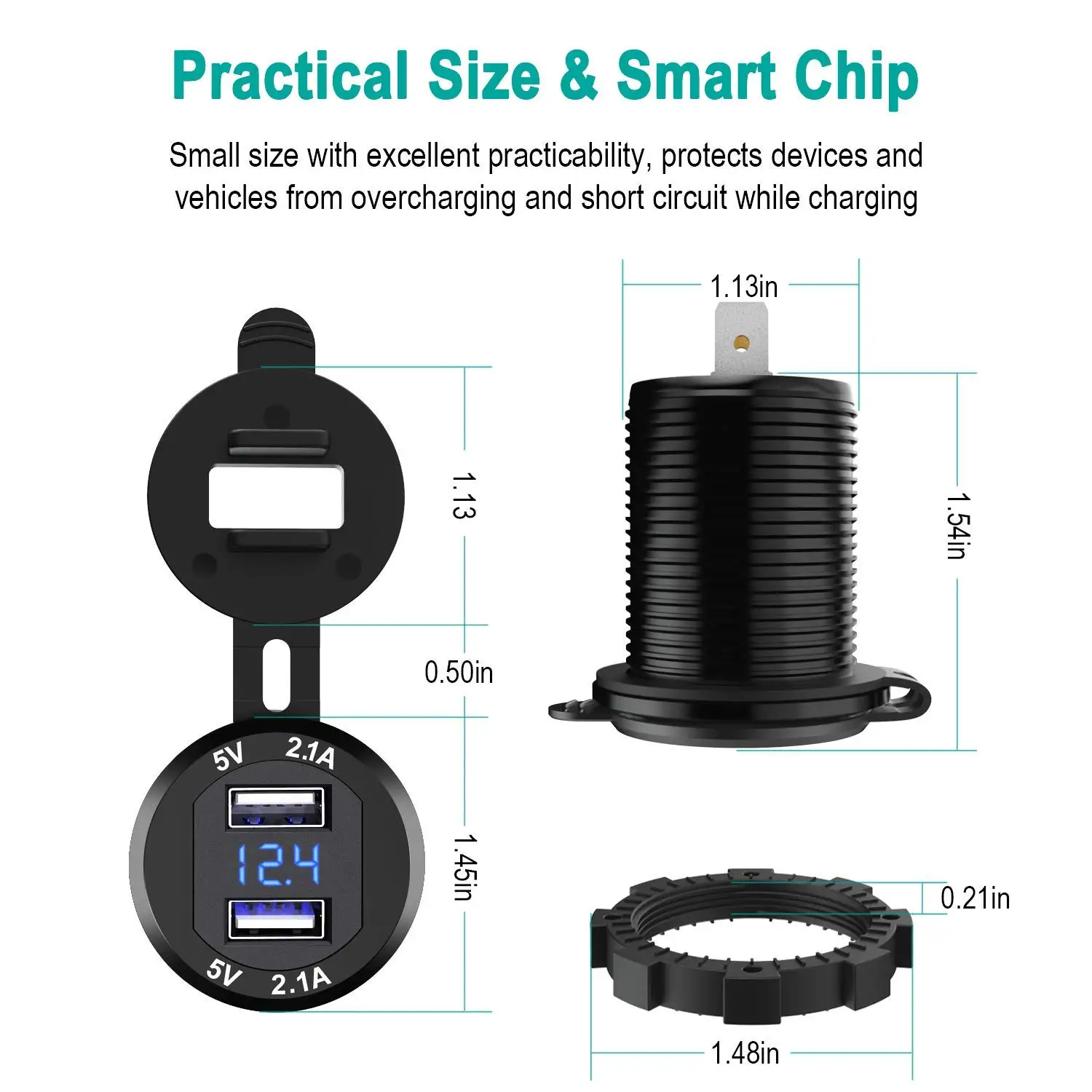 Black 5v 2.1a Dual Usb Charger Socket Car Usb Port 12v Charger Bus For ...