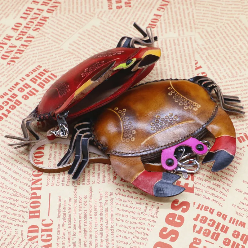 Crab Animal Carton Vintage Cowhide Leather Gift Handmade Coin Purse ...