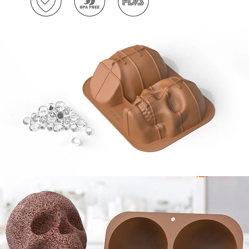 Soft 3D Large Silicone Skull Cake Mold Haunted Skull Baking Cake Mold ...