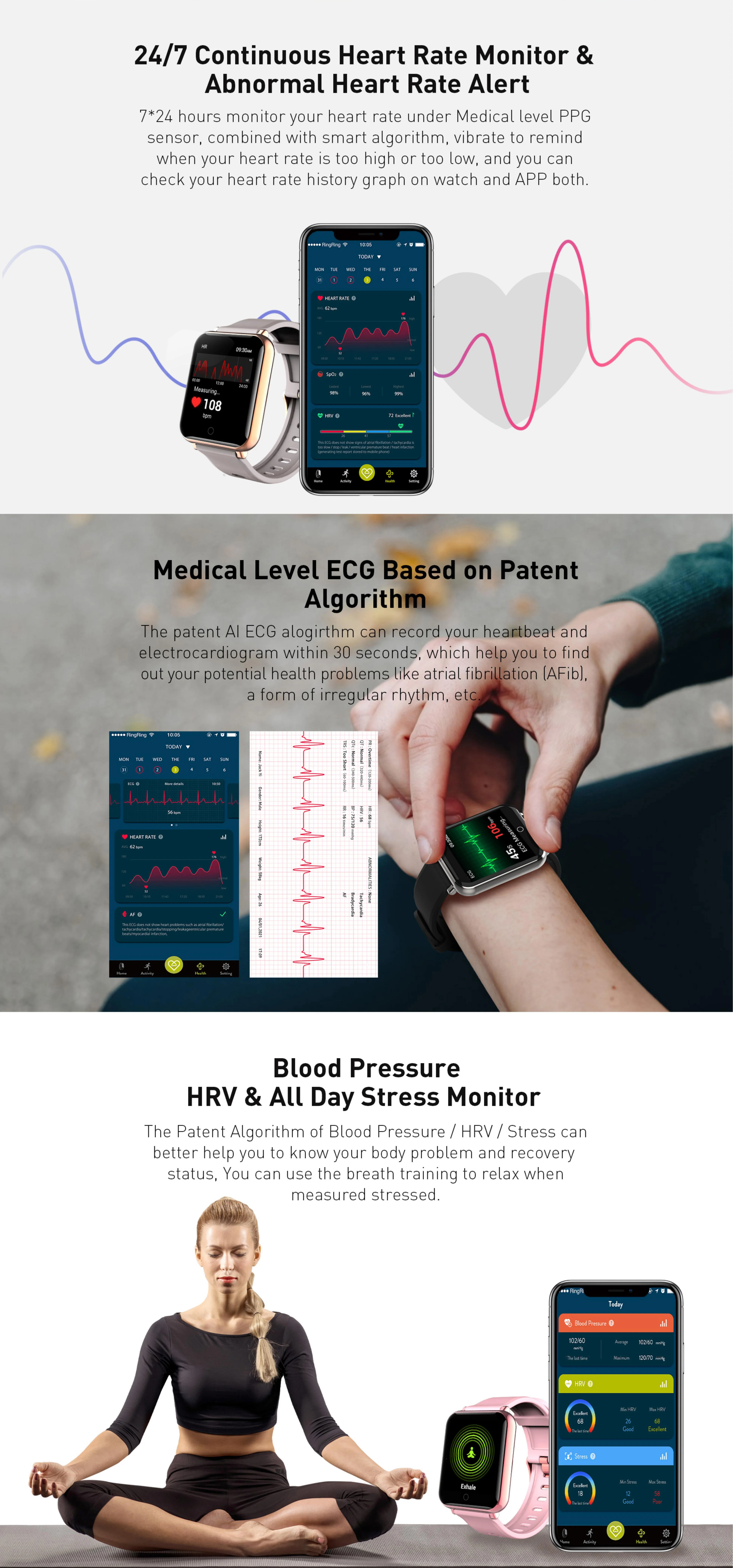 Medical Grade Ecg Electrocardiogram Watch Body Temperature Smartwatch ...
