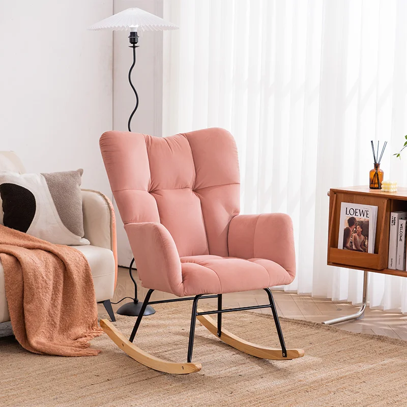 Modern Velvet Fabric Metal Frame Solid Wood Leg Rocking Chair For ...