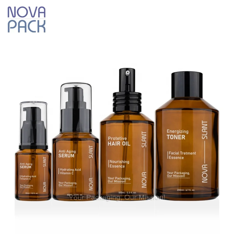 Sloping Slanted Shoulder Glass Bottle 100ml 120ml 200ml Body Oil Lotion ...