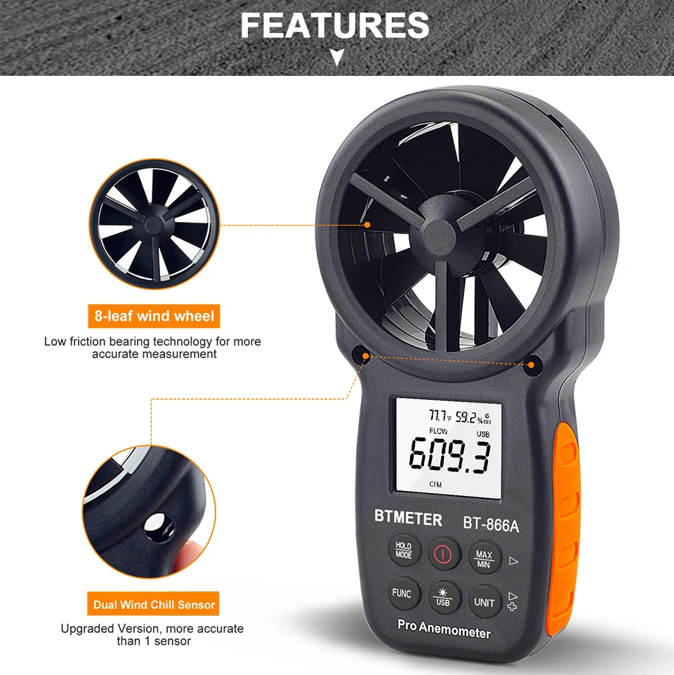 Digital Handheld Anemometer BT-866A - Precise Wind Speed Meter