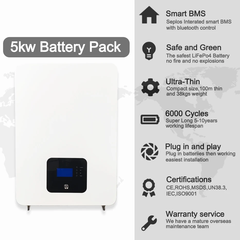 Seplos 5kw Lithium Ion Batteries Lifepo4 Battery 48v 100ah Home Solar ...