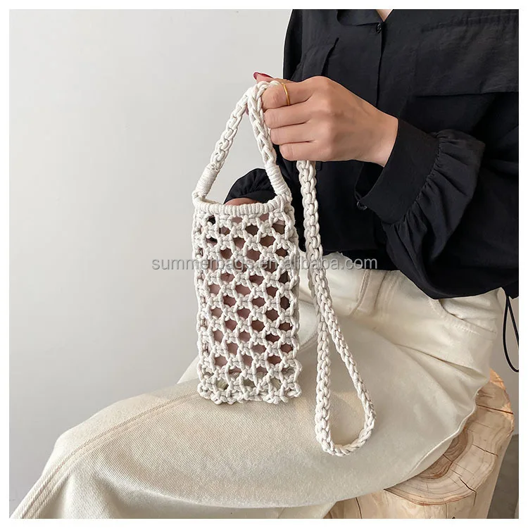 Wholesale Handmade Crochet Cotton Rope Woven Mobile Phone Bag
