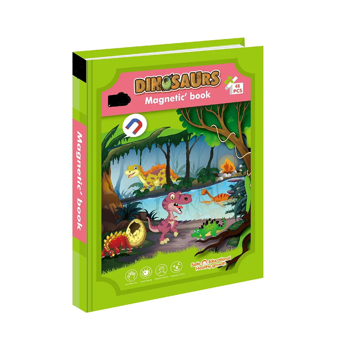 Reusable Sticker Book Leaning Education Toys 46-piece Dinosaur Magnet ...