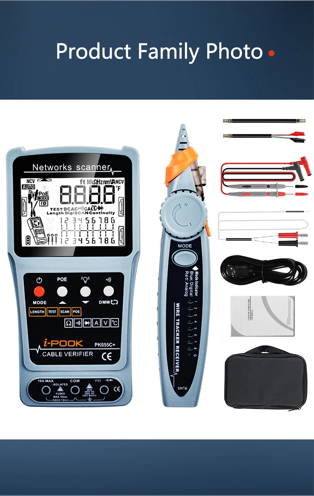 I-pook Pk655c+ Lan Cable Length Lcd Wire Tracker Digital Cable Tracker ...