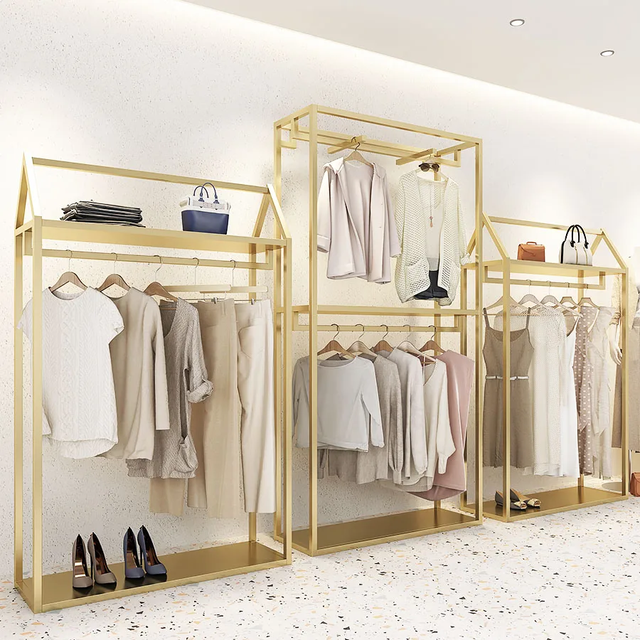 Guangzhou Customize Clothing Stand Kids Gold Clothes Shop Shelf ...