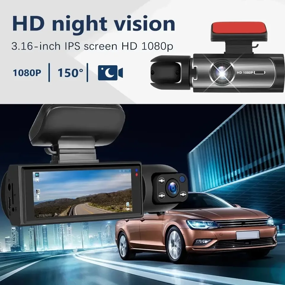 Dash Cam 3.16-inch Dual-lens Driving Recorder Front Inside Camera G ...